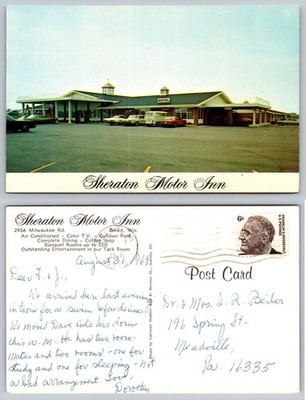 1969 Sheraton Motor Inn Beloit Wisconsin Vintage Cars Chrome Postcard ...