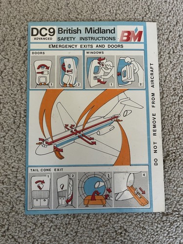 BM BRITISH MIDLAND DC-9 Safety Instructions Card | eBay