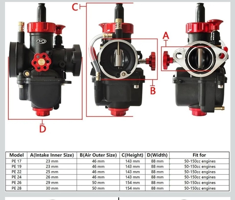 Flange Racing Carburetor PE26MM Fit 150cc 190cc 200cc Flange Motorcycle ...