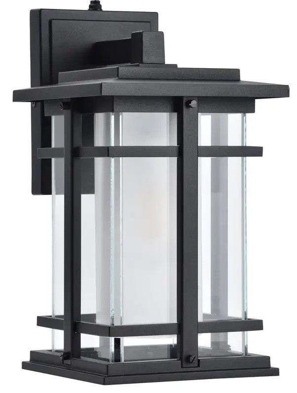 Lutec Craftsman Style LED Wall Lantern, Matt Black Aluminum with Glass ...