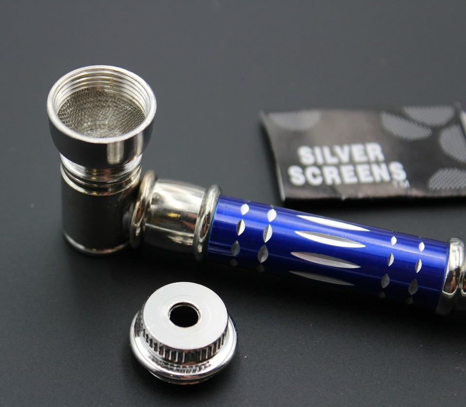 ORIGINAL BLUE METAL Smoking Pipe w/Lid Tobacco Pipe Metal pipe ALL ...