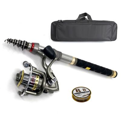 Telescopic Fishing Rod Spinning Reel Set Combo Full Kit Carbon Fiber ...