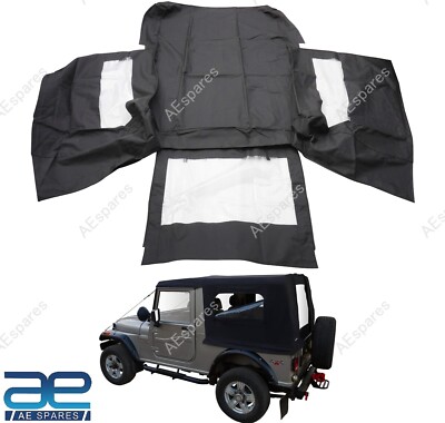 Black Denim Soft Top With Clear Windows For Mahindra Thar Roxor | eBay
