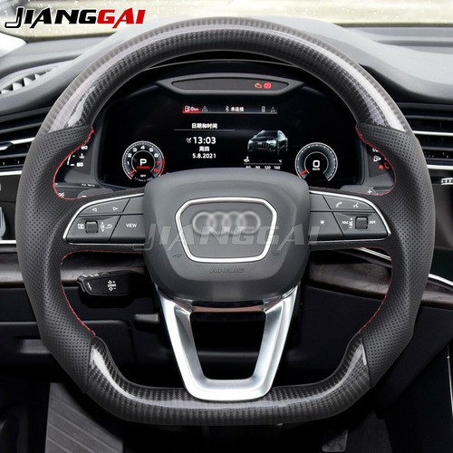 Real Carbon Fiber Perforated Leather Steering Wheel For Audi Q7 RSQ8 ...