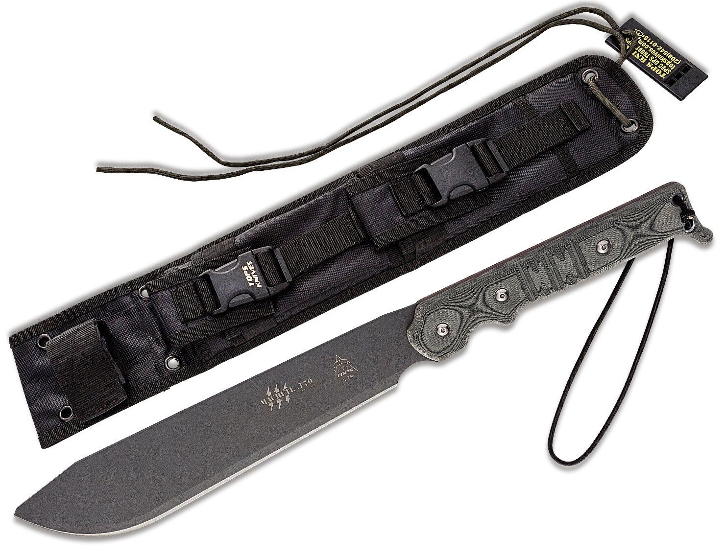 TOPS Machete .170 Black Linen Micarta 1095 Carbon Steel USA Made Knife ...