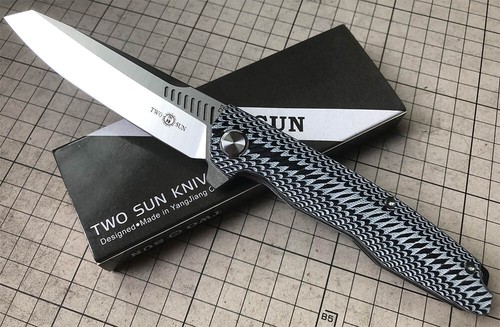 TWOSUN FOLDING POCKET KNIFE BLACK G10 HANDLE PLAIN D2 SATIN BLADE TS16 ...