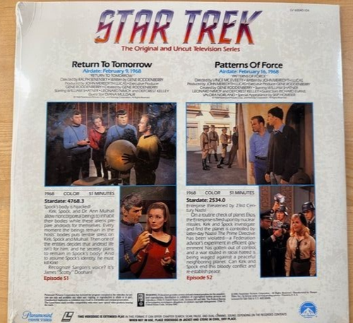 STAR TREK Laser Disc Return to tomorrow and Patterns Of Force NEW | eBay