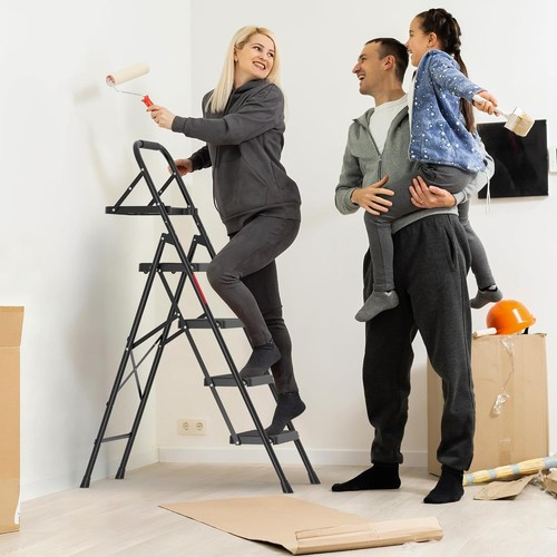 BONTEC 4 Step Ladder with Wide Anti-Slip Pedals, Folding Step Stool ...