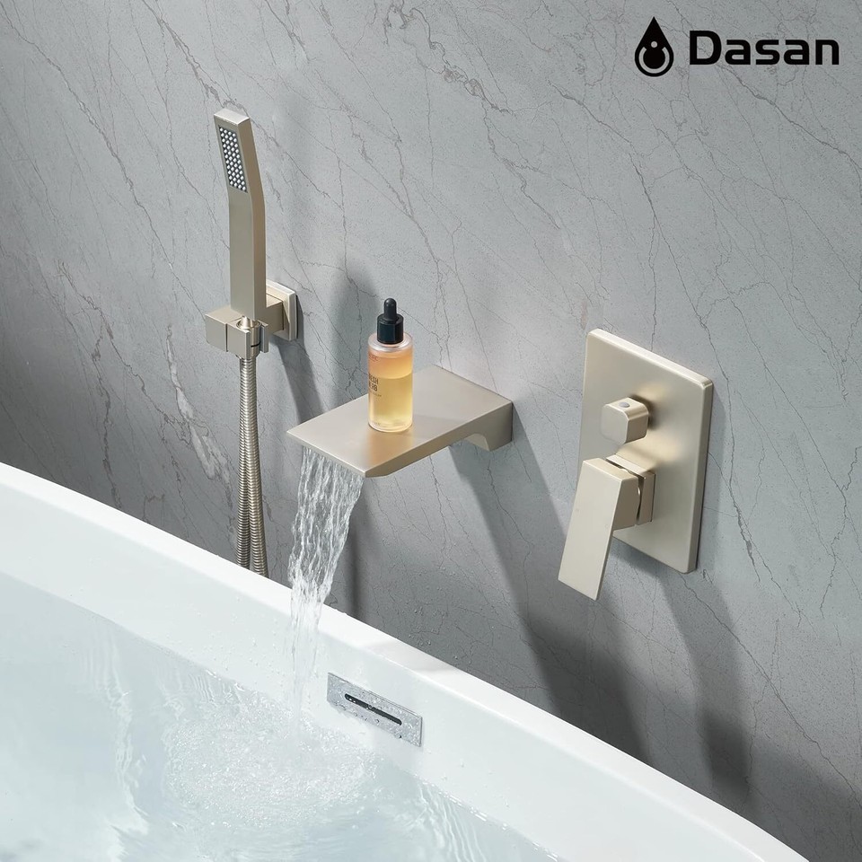 DASAN Waterfall Tub Filler Faucet Wall Mount with Hand Shower, Modern ...