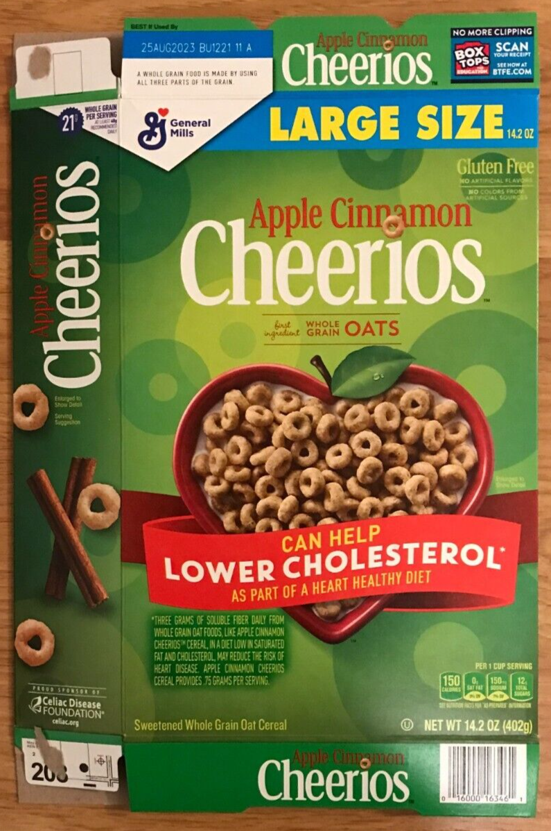 EMPTY Apple Cinnamon Cheerios Lower Cholesterol LS Cereal Box GM ...