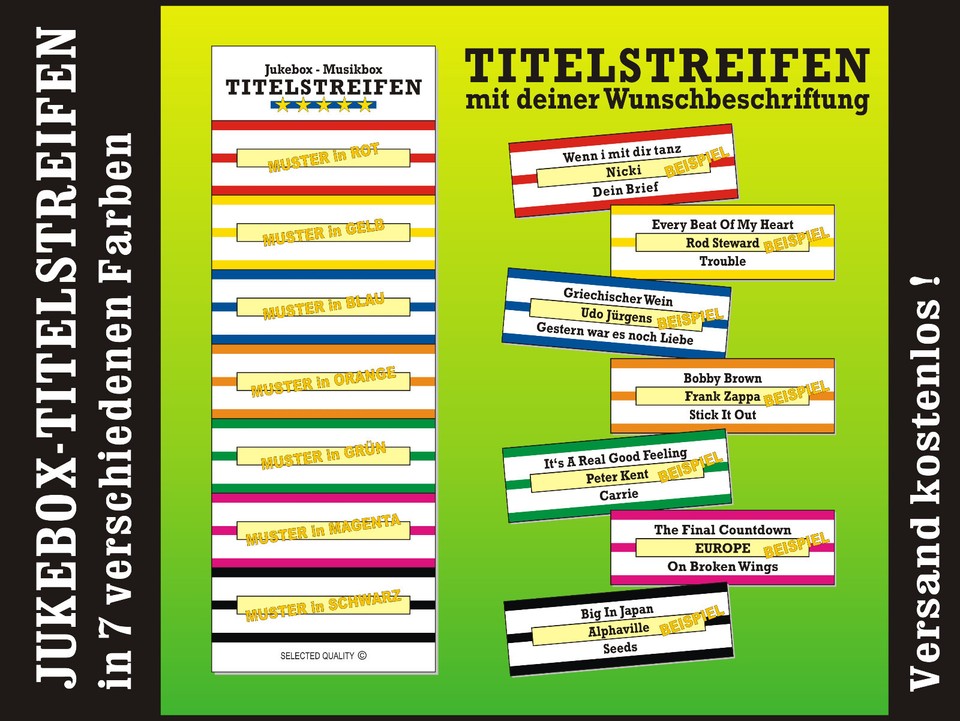 500 Jukebox Title Strips in RED, incl. Print.-Template & free shipping ...