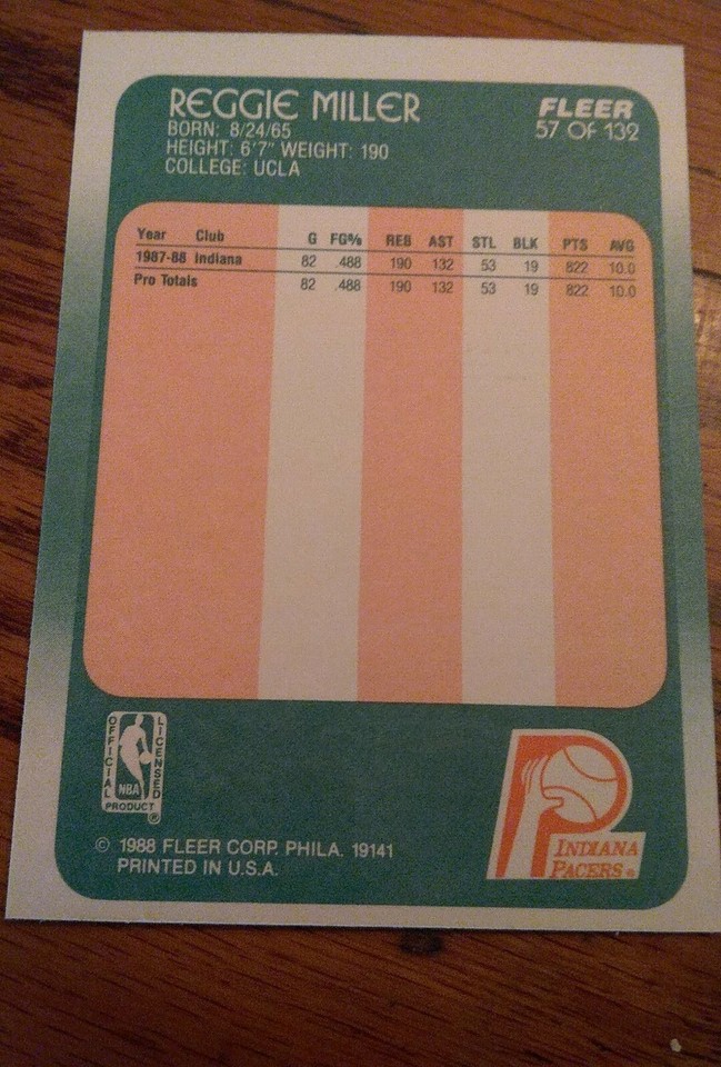 1988-89 FLEER # 57 REGGIE MILLER ROOKIE NM-MINT | eBay