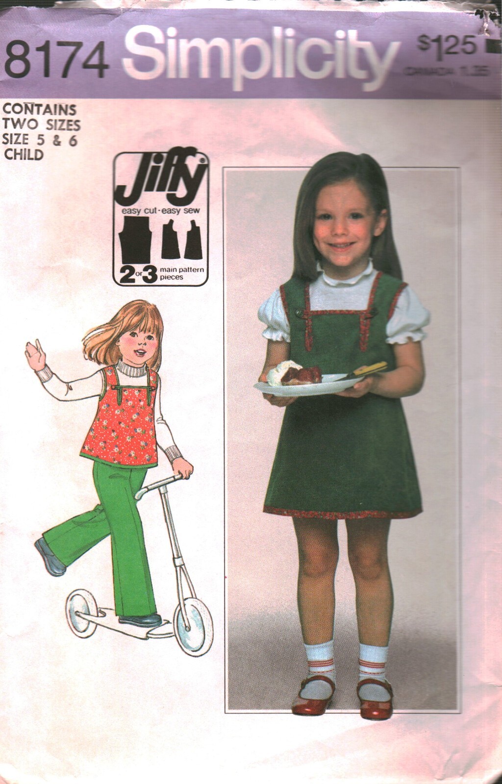 8174 Vintage Simplicity Sewing Pattern Girls 1970s Jiffy Jumper Top Pants OOP 6 | eBay