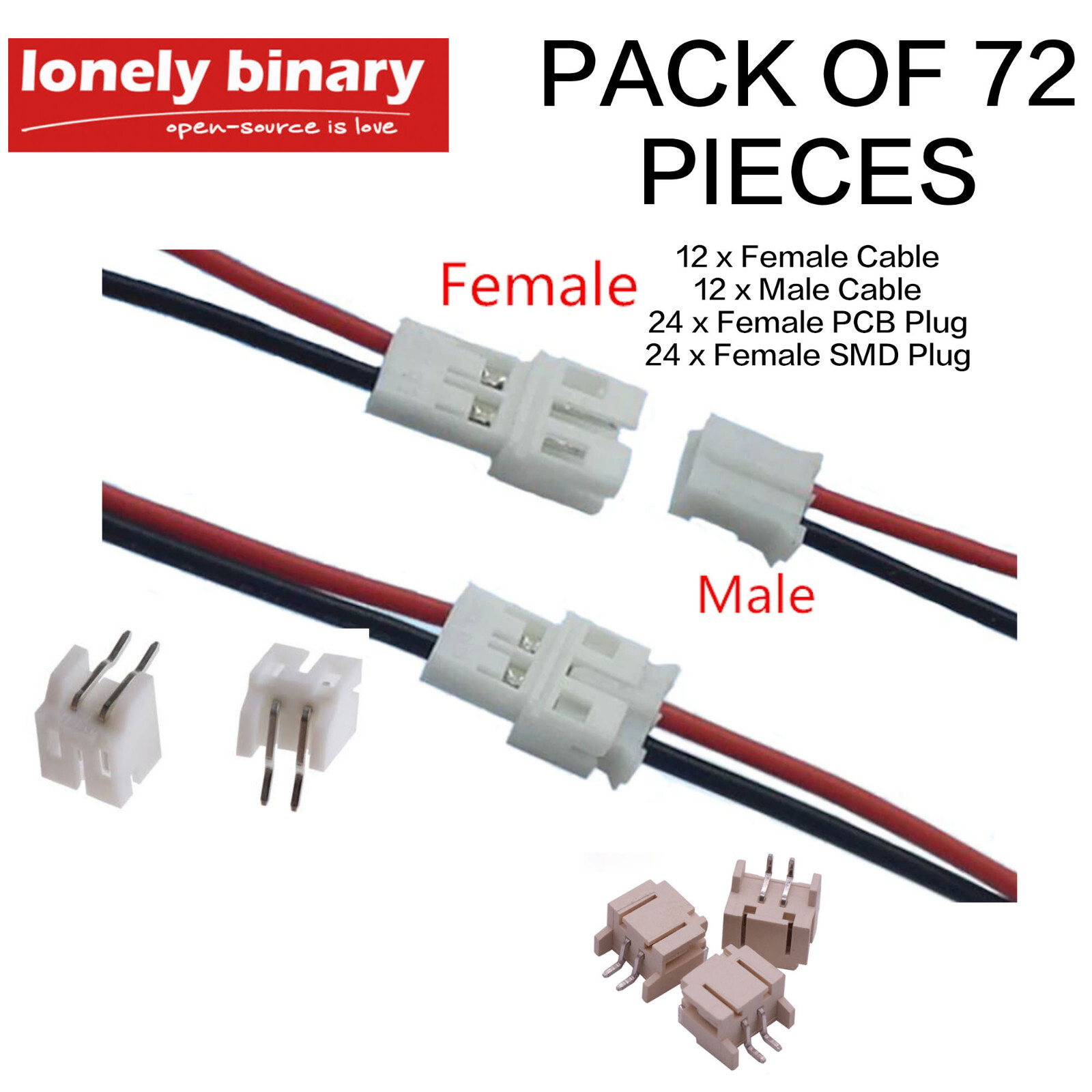 2 Pin JST PH2.0 Cable Plug PCB Breadboard Socket 18650 Lipo Battery ...