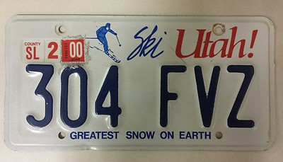 Utah License Plate! Ski Utah! Greatest Snow On Earth! Large Number ...