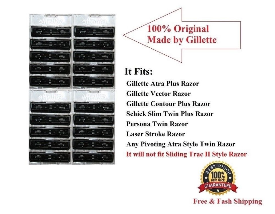 *20 Gillette Atra Plus Razor Blades Cartridge Refill Fit Schick Slim ...