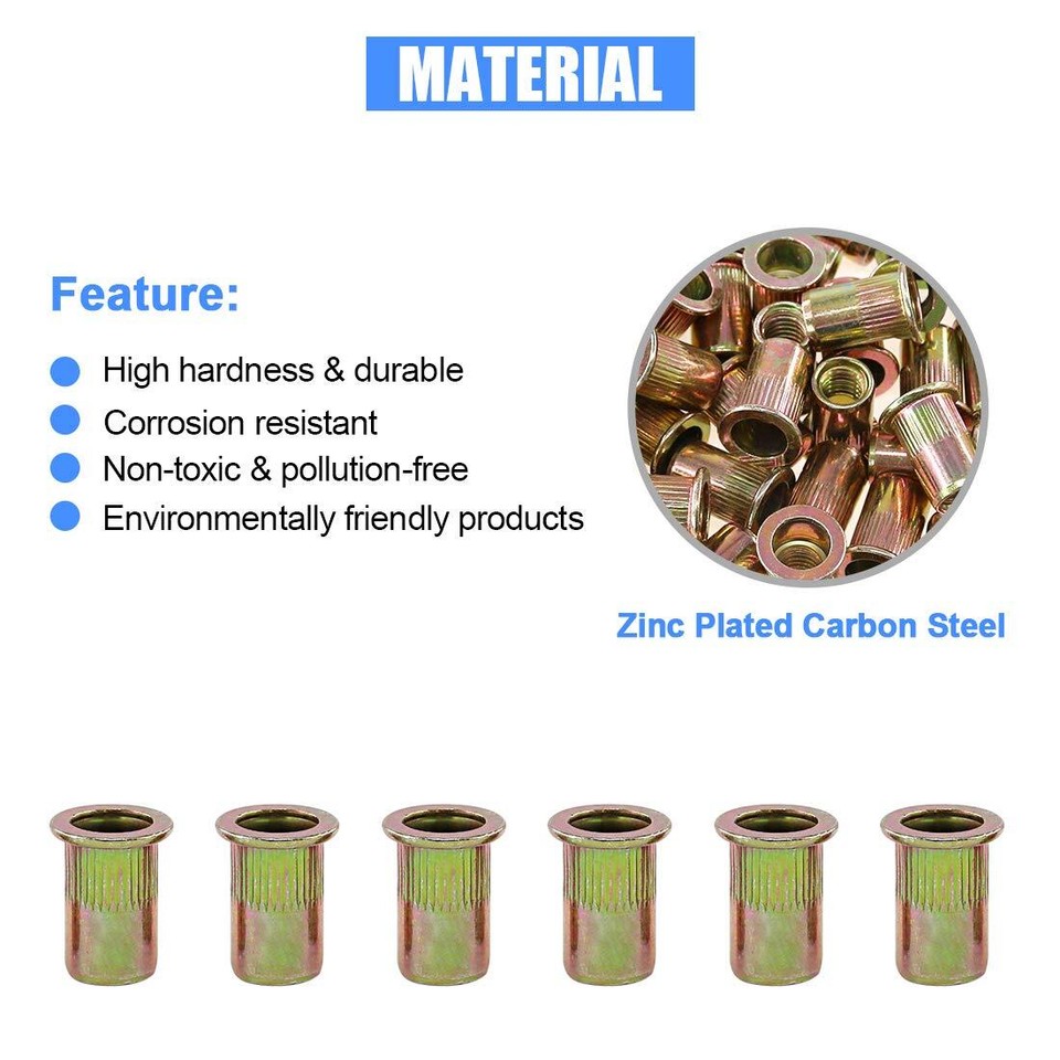 100 Pcs 5/16-18 UNC Carbon Steel Rivet Nut Flat Head Threaded Insert ...