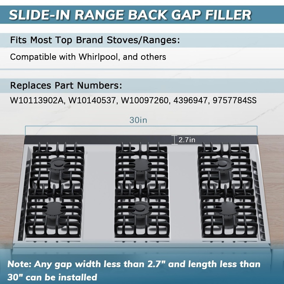 30" W10113901A Slide-in Range Rear Filler Kit, Stove Gap Filler ...