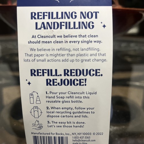 Clean Cult Foaming Hand Soap Glass Dispenser Pump Eco Refill 12 oz ...