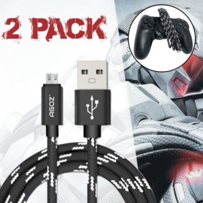 2 Pack Micro USB FAST Charger Cable - PlayStation4 slim PS4 Dualshock ...