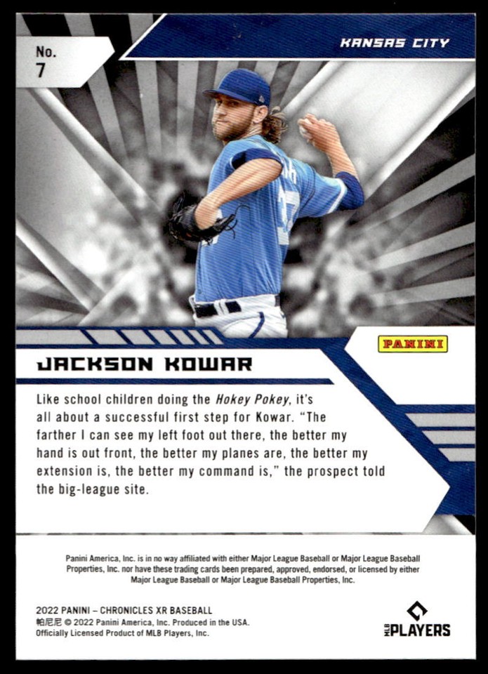 2022 Panini Chronicles XR 7 Jackson Kowar Kansas City Royals Rookie ...