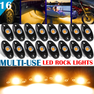 16PCS Amber LED Rock Lights Underglow Wheel Light For JEEP Offroad ...