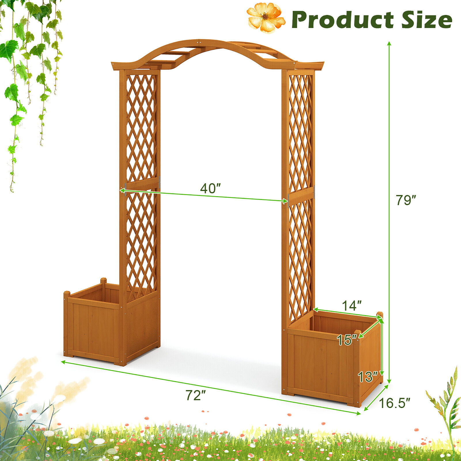 Garden Arbor with Planter Wooden Planter Arch with Trellis Natural | eBay