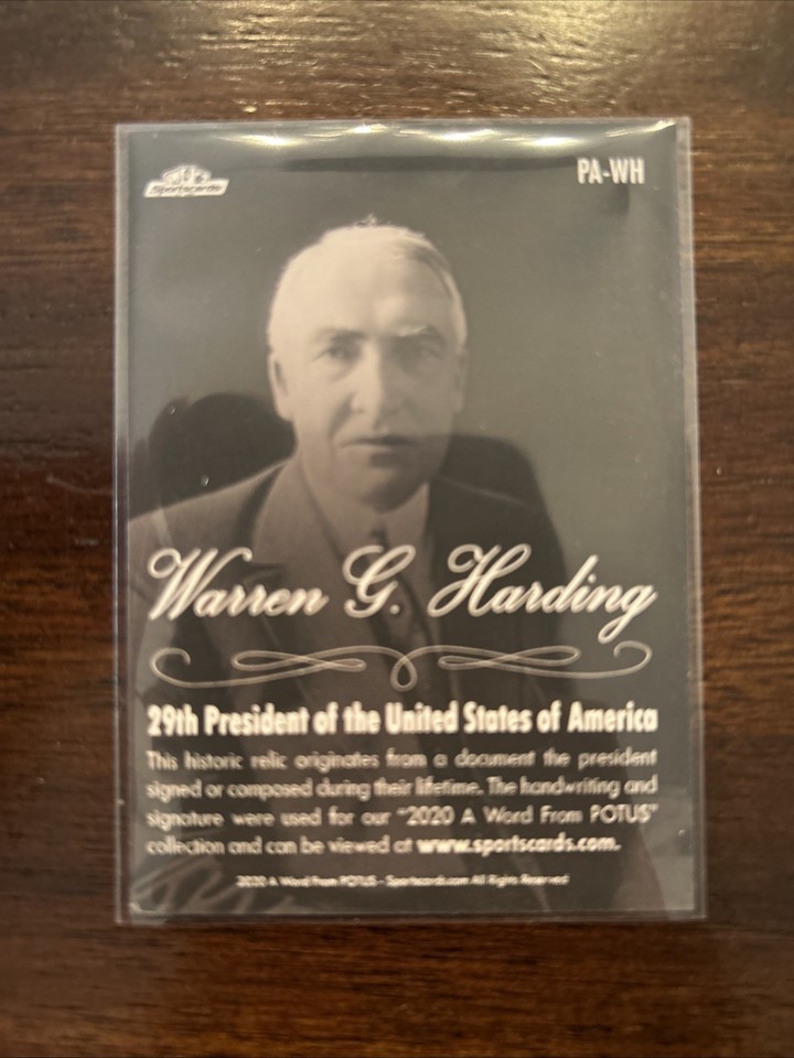 2020 A WORD FROM POTUS - PRESIDENTIAL ARCHIVE RELIC - WARREN HARDING | eBay