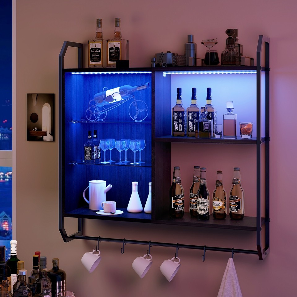 Wall Mounted Shelf Floating Storage Cabinet RGB Light Display Shelves ...