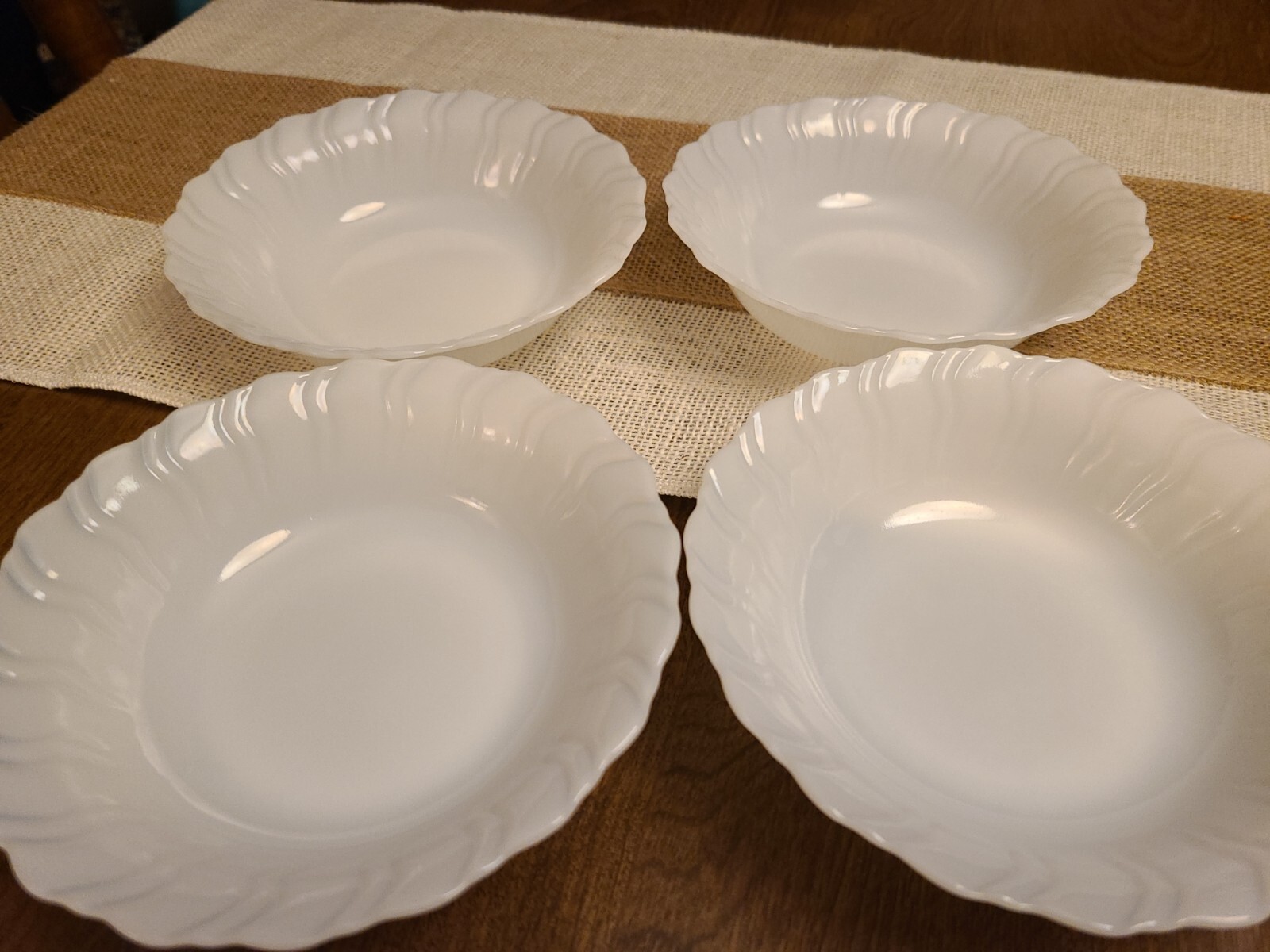Vintage Corning Toughened White scalloped Swirl USA Set of 4 Berry ...