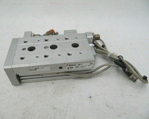 SMC Pneumatic Slide Cylinder with D-M9P Sensors and Flow Controls MXS16 ...