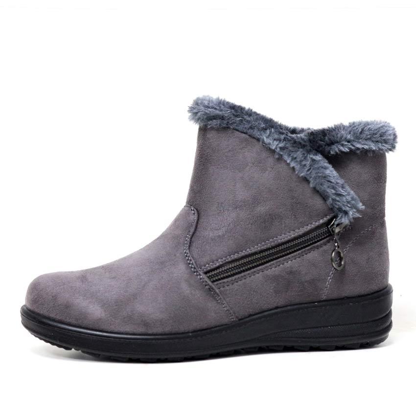 NEW LADIES FAUX FUR GRIP SOLE WOMENS WINTER SNOW ANKLE BOOTS WEDGE ...