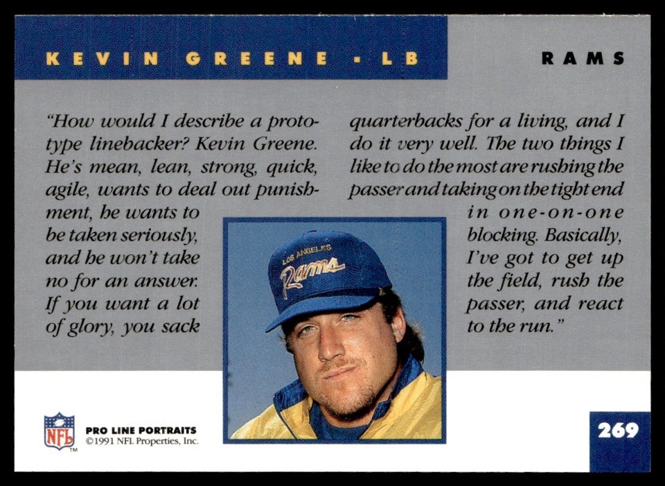 1991 Pro Line Portraits Kevin Greene Los Angeles Rams #269 | eBay