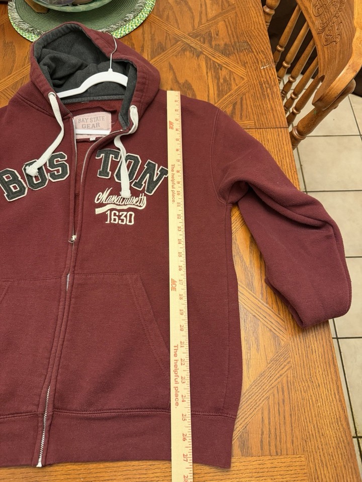 Bay State Gear Boston 1630 Vintage Style Hoodie Sweatshirt Burgundy ...