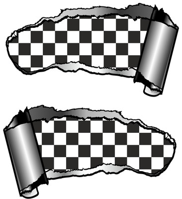 Small Pair Ripped Open Metal Rip GASH B&W Chequred Racing Flag Car ...