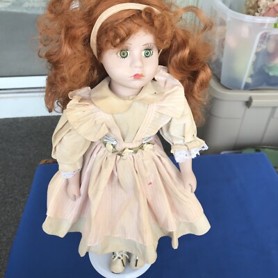 Porcelain red hair green eyes doll with stand | eBay