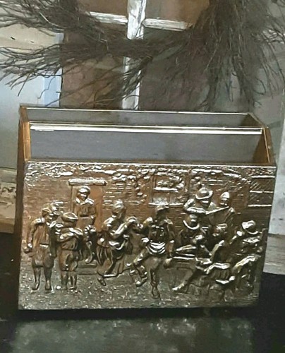 Vintage Embossed Brass Magazine Rack Holder Medievil Made In England ...