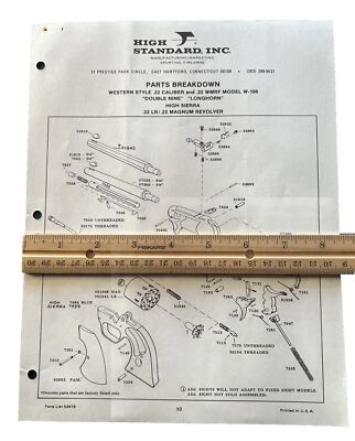 HIGH STANDARD .22 22 WMRF W106 Double Nine High Sierra Longhorn Parts ...