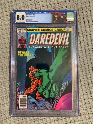 Daredevil 163 CGC 8.0 Newsstand Variant 1980 Classic Hulk Cameo Custom ...