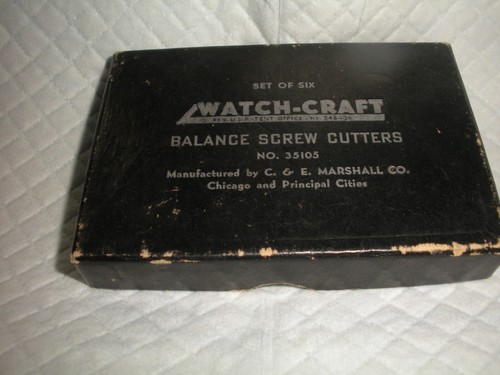 Set of 6 Vtg Watch-Craft Balance Screw Cutters C&E Marshall Co. Watch ...