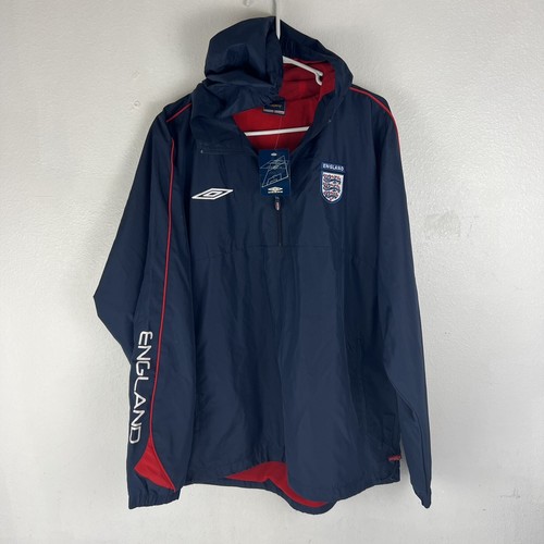 NWT England Football Umbro Hoodie Windbreaker Mens Large Blue Pullover ...