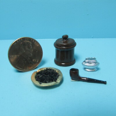 Dollhouse Miniature Pipe Smoking Set with Canister Lighter and Ashtray ...