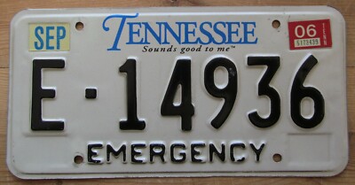 Tennessee 2006 EMERGENCY VEHICLE License Plate HIGH QUALITY # E-14936 ...