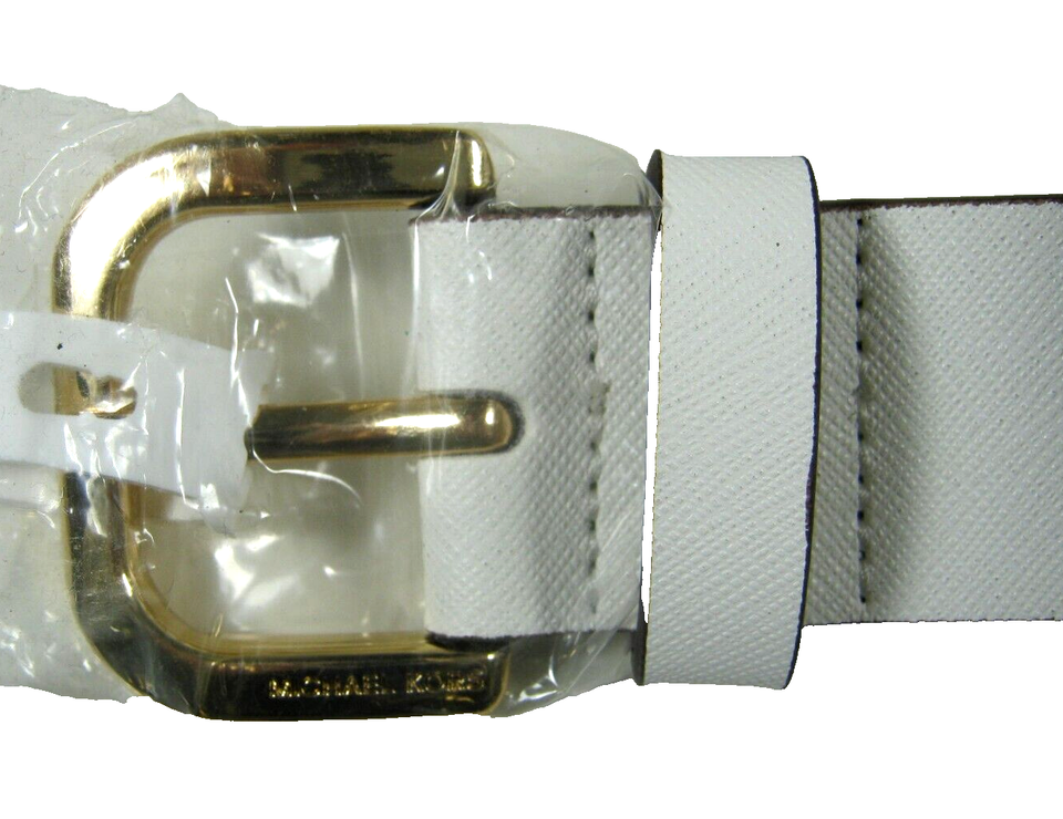 MICHAEL KORS MK Women's Genuine Leather Belt White W/Gold Buckle Large ...