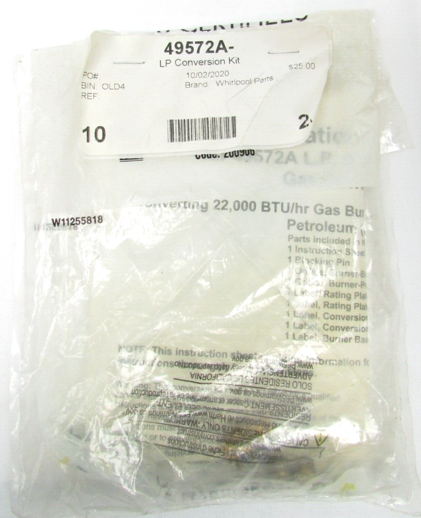 Whirlpool LP Gas Conversion Kit for Dryers with Lint Screens on Top ...