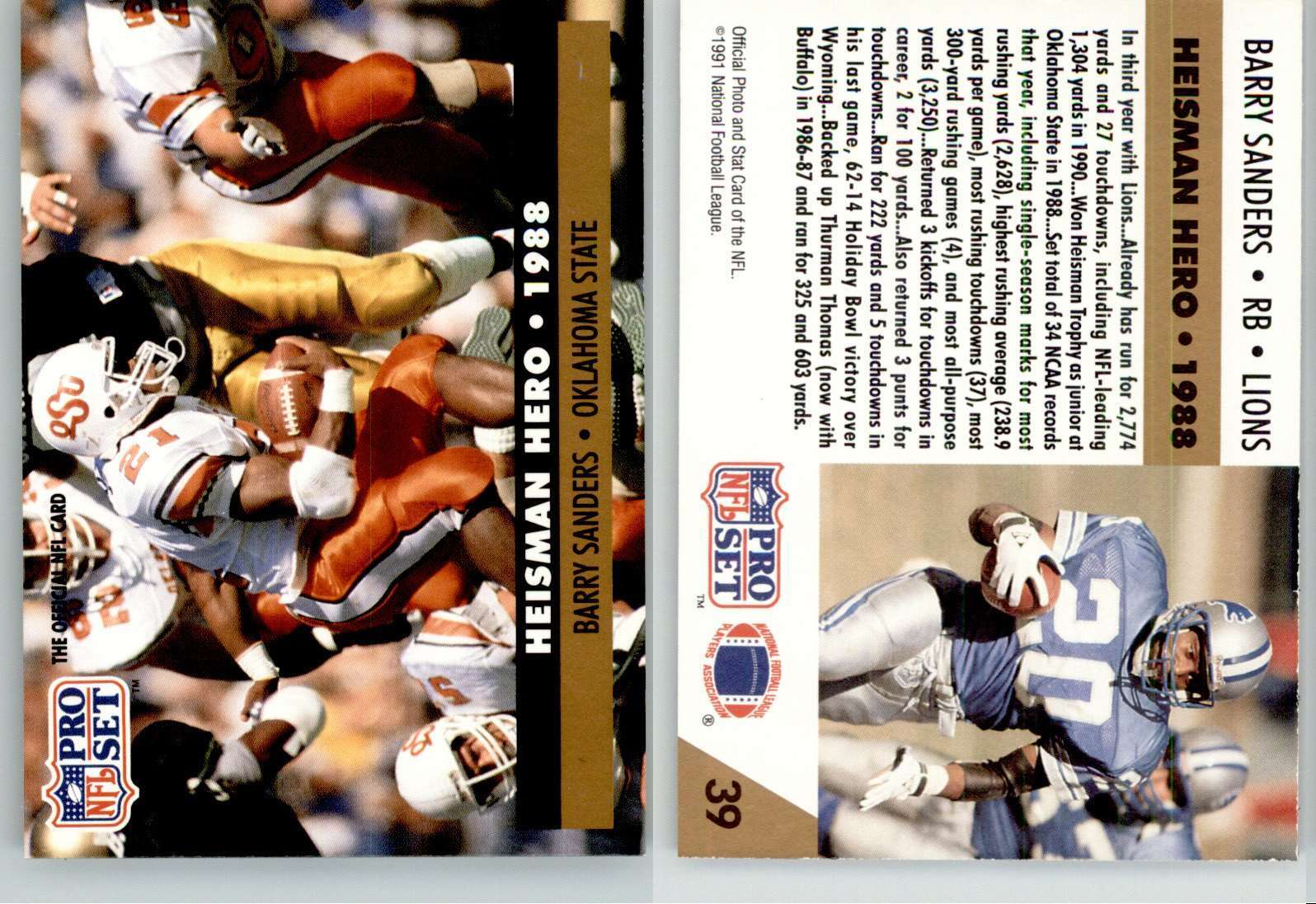 Barry Sanders 1991 Pro Set Heisman Hero #39 Oklahoma St Lions HOF | eBay