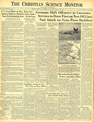 October 30, 1942 WWII Original Int. Newspaper - GERMAN SHIFT OFFENSIVE ...