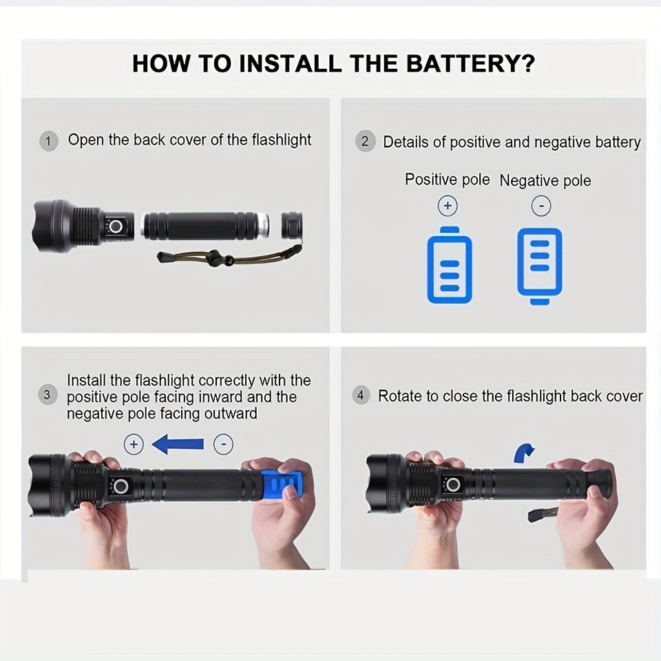 2500000LM Rechargeable XHP90.2 LED Flashlight Tactical Super Bright ...