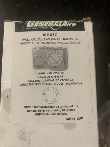 General Aire Manual Control Wall or Duct Mount Humidistat MHX3 ...