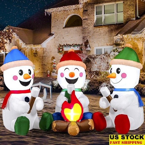 Christmas Inflatable Snowman W/ Campfire 6ft Outdoor Yard Decoration ...
